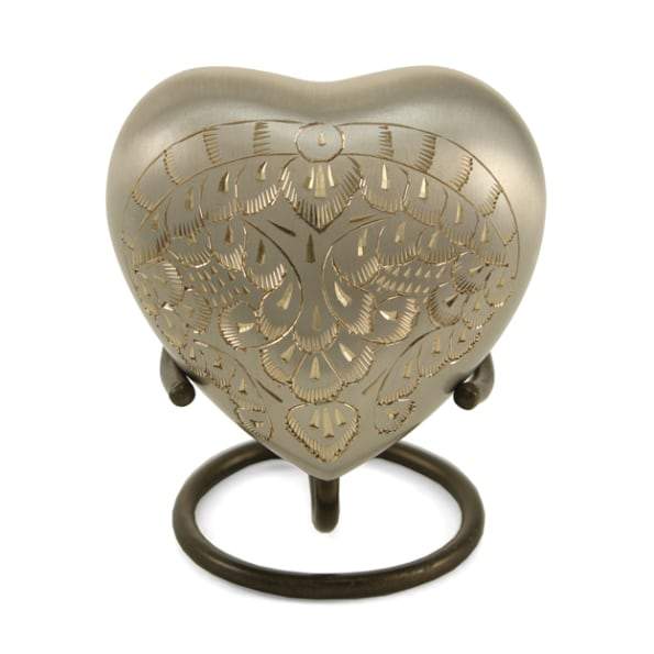 Classic Platinum Brass Heart Keepsake Urn